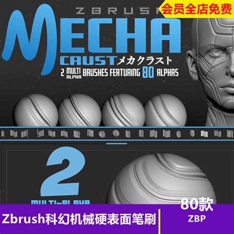 Zbrush科幻线条赛博朋克机械硬表面笔刷zb硬表面雕刻曲线zb笔刷 Cggoat