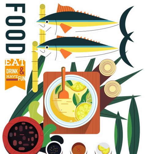 생선 냄비 배경 다채로운 클래식 평면 디자인 Ai Eps Uidownload