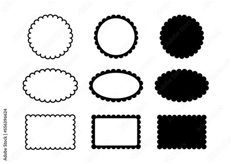 Stockvector Circle And Square Scalloped Frames Set Scalloped Edge Rectangle And Ellipse Shapes