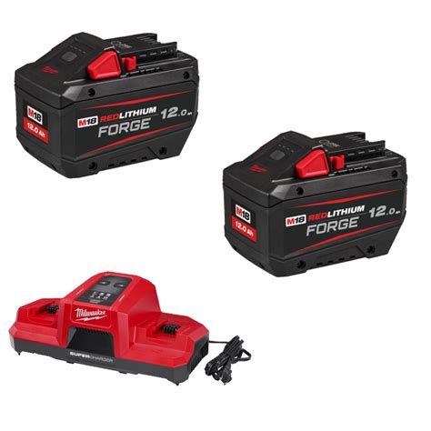 Milwaukee 18v Forge 12ah Battery Twin Pack And Dual Bay Super Charger