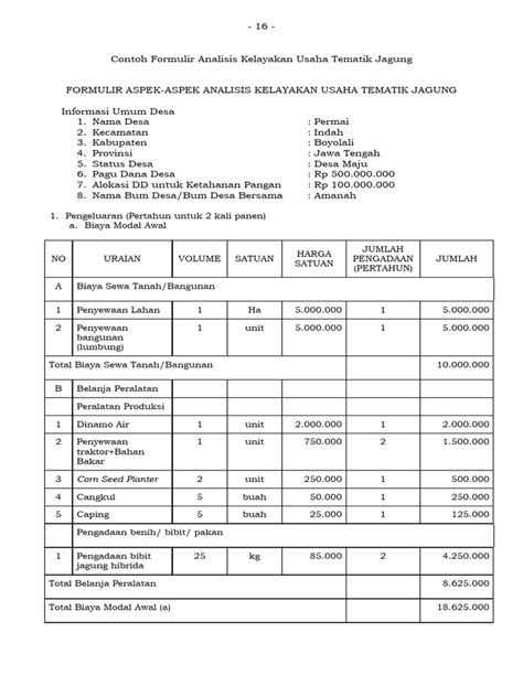 Formulir Kelayakan Usaha Jagung Pdf