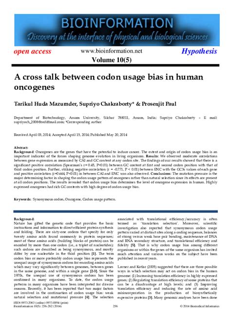 Pdf A Cross Talk Between Codon Usage Bias In Human Oncogenes