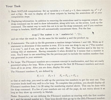 Solved Your Taskbasic Matlab Computations Set Up Variables