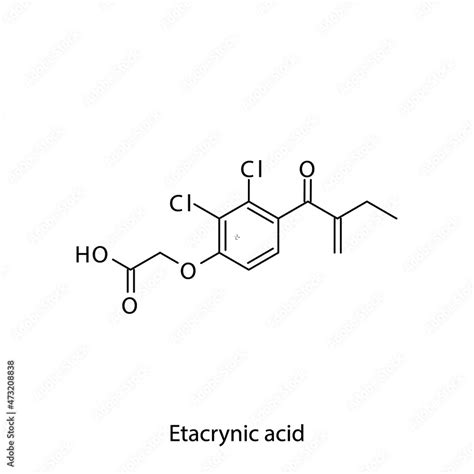 Ethacrynic Acid Molecular Structure Flat Skeletal Chemical Formula