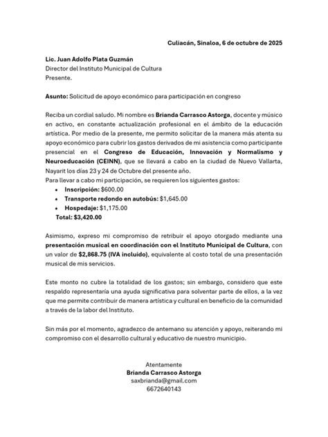 Solicitud De Apoyo Economico Pdf