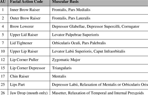 Reduced Set Of Action Units Download Table