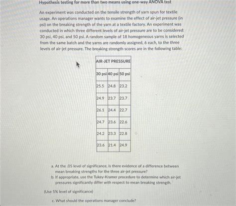 Solved Hypothesis Testing For More Than Two Means Using