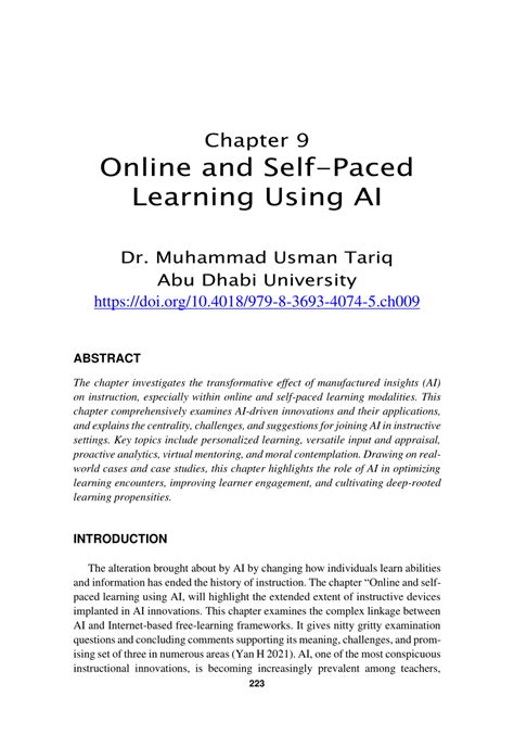 Pdf Online And Self Paced Learning Using Ai