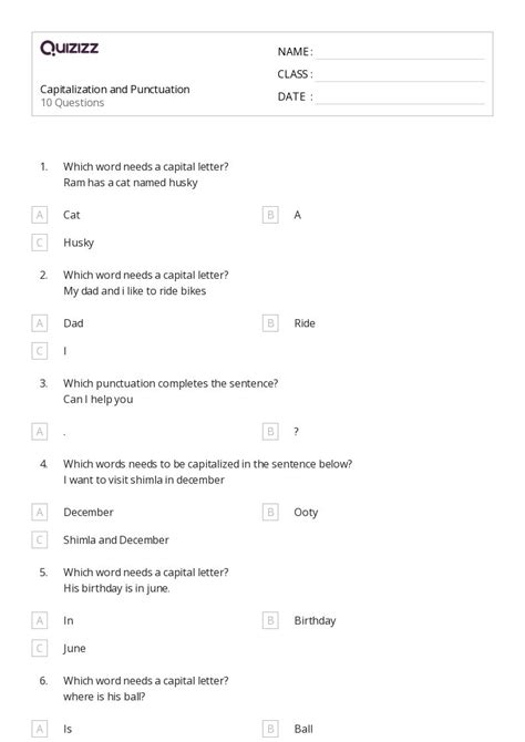 50 Punctuation Worksheets For 1st Class On Quizizz Free And Printable