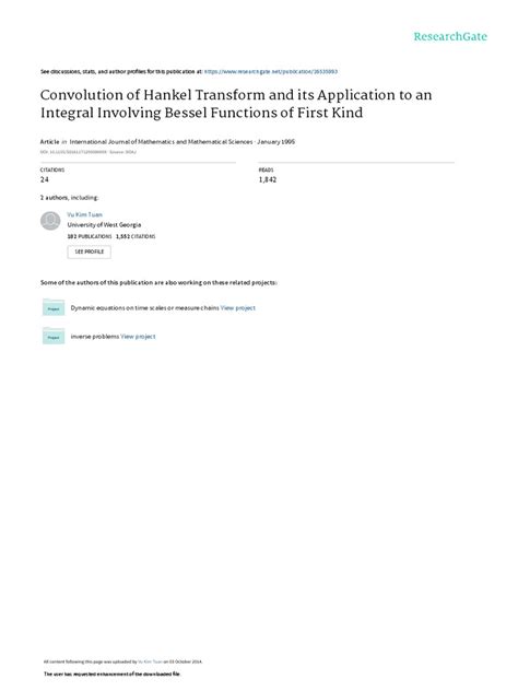 Convolution Of Hankel Transform And Its Applications Pdf Convolution Mathematical Relations