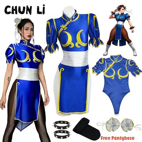 Chun Li Cosplay Costume Street Fighter Blue Cheongsam Kawaii Stop