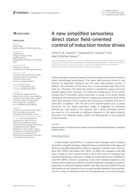 Pdf A New Simplified Sensorless Direct Stator Field Oriented Control