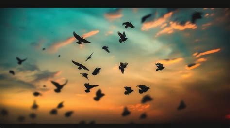 A Swarm Of Birds Soaring Through The Sky Premium Ai Generated Image