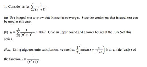 solved 1 consider series a use integral test to show