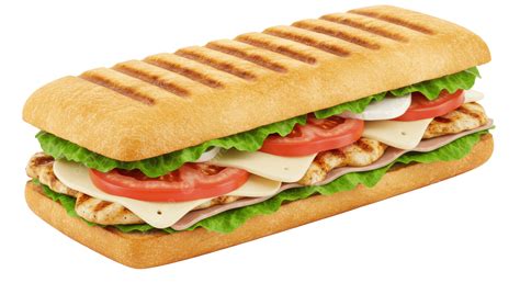 A Close Up Shot Of Panini Sandwich With Turkey Tomato Lettuce And