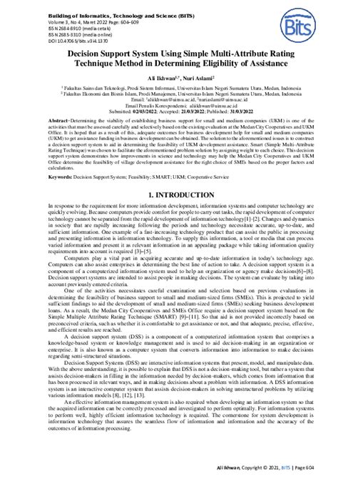 Pdf Decision Support System Using Simple Multi Attribute Rating