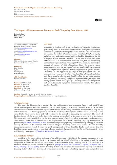 Pdf The Impact Of Macroeconomic Factors On Banks Liquidity From 2008 To 2020