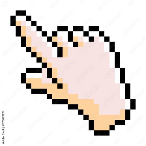Pixelated Hand Cursor In Classic 8 Bit Style Black Outline Pixels And Peach Colored Fill