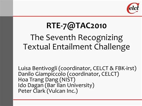 Ppt Rte 7tac2010 The Seventh Recognizing Textual Entailment