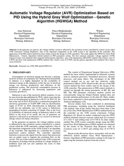 Automatic Voltage Regulator Avr Optimization Based On Pid Using The