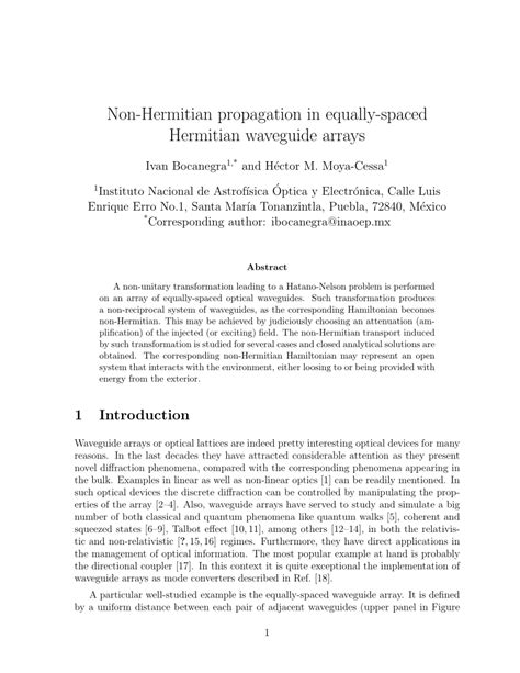 Pdf Non Hermitian Propagation In Equally Spaced Hermitian Waveguide Arrays