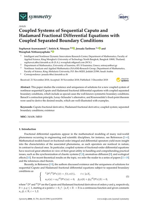 Pdf Coupled Systems Of Sequential Caputo And Hadamard Fractional Differential Equations With