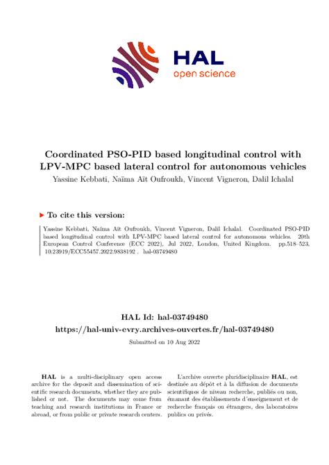 Pdf Coordinated Pso Pid Based Longitudinal Control With Lpv Mpc Based Lateral Control For