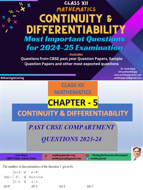 Class Xii Continuity And Differentiability Most Important Questions For 2024 25 Examination Dr