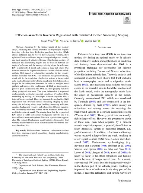 Pdf Reflection Waveform Inversion Regularized With Structure Oriented