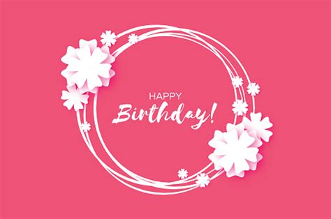 귀여운 생일 축 하 종이 컷 인사말 카드입니다 종이 접기 꽃 배경입니다 텍스트의 정사각형 프레임입니다 벡터 3차원 형태에 대한 스톡 벡터 아트 및 기타 이미지 Istock