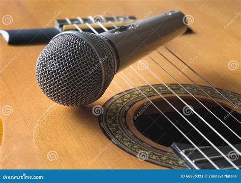 Detail Of Classic Guitar And Microfone Stock Image Image Of Jazz
