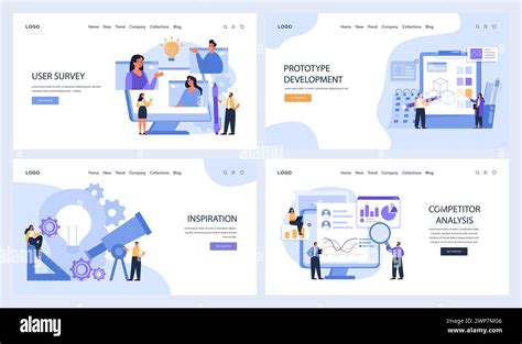 Design Thinking Web Or Landing Set Digital Stages From User Survey To