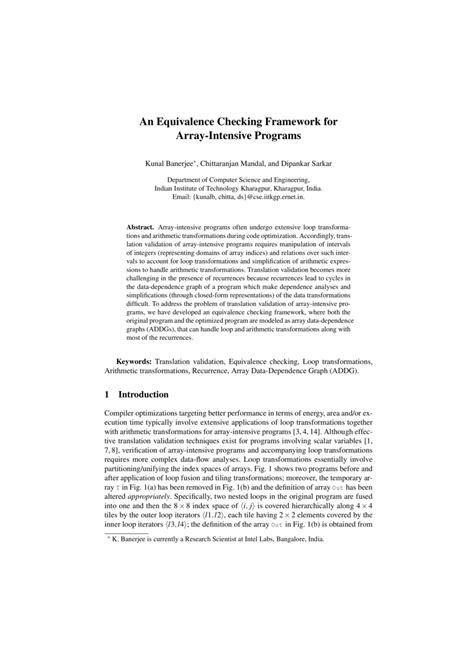 pdf an equivalence checking framework for array intensive programs