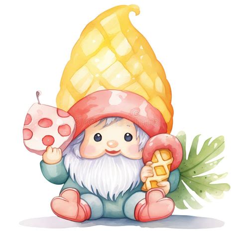 Cute Summer Gnome Pineapple Watercolor Clipart Illustration Ai