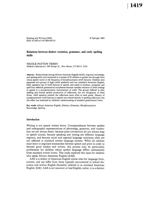 Pdf Relations Between Dialect Variation Grammar And Early Spelling