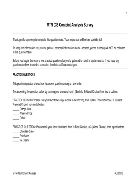 Fillable Online Conjoint Analysis Survey Template Sample