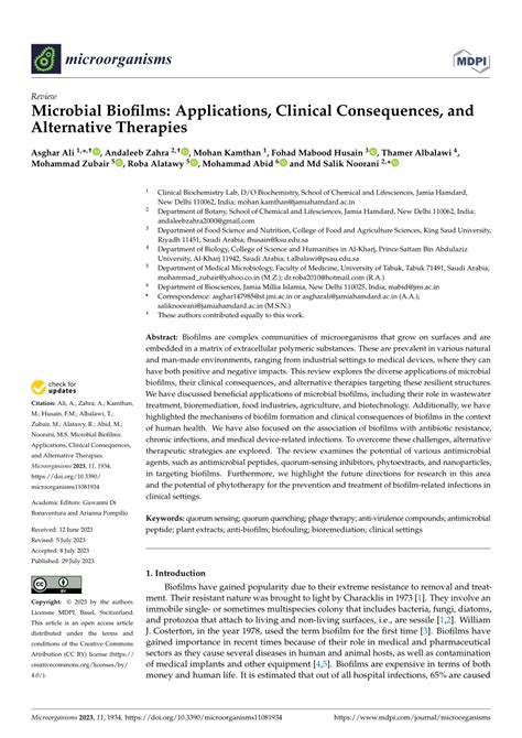 PDF Microbial Biofilms Applications Clinical Consequences And Alternative Therapies