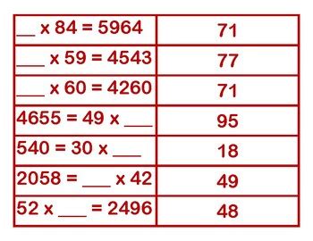 Concentration For Multiplying Missing Number By Fun N Games TPT