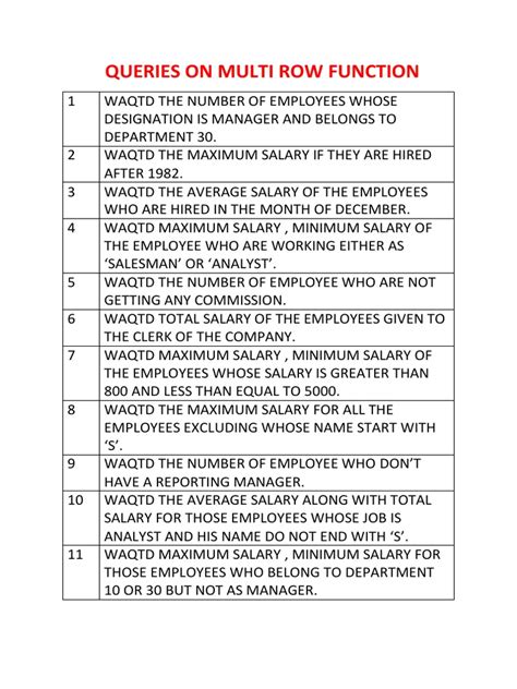 queries on multi row function pdf