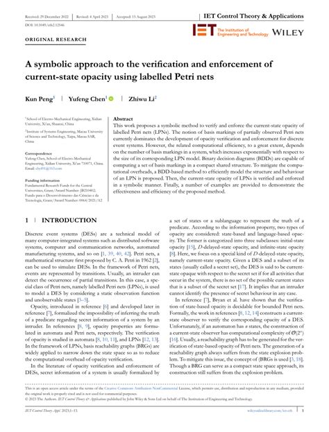 Pdf A Symbolic Approach To The Verification And Enforcement Of Current‐state Opacity Using