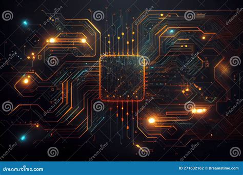 Ai Generative Yellow Circuit Board With On A Black Background Stock Illustration