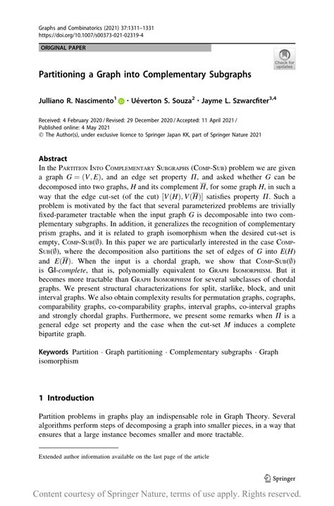 Partitioning A Graph Into Complementary Subgraphs Request Pdf