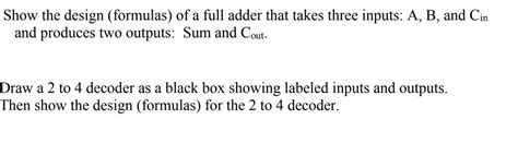 Solved Show The Design Formulas Of A Full Adder That Takes Chegg Com