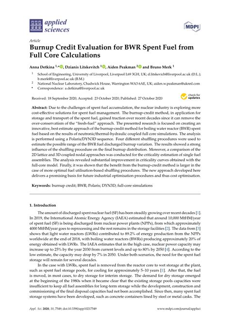 Pdf Burnup Credit Evaluation For Bwr Spent Fuel From Full Core