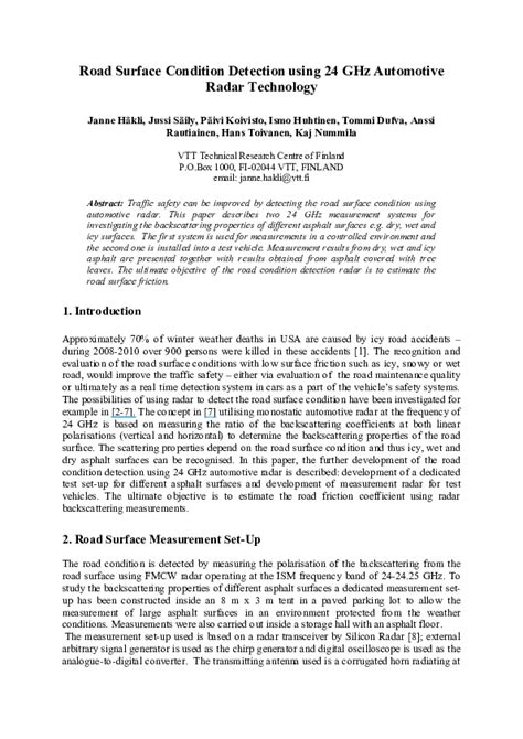 Pdf Road Surface Condition Detection Using 24 Ghz Automotive Radar Technology