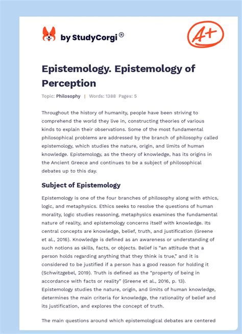Epistemology Epistemology Of Perception Free Essay Example