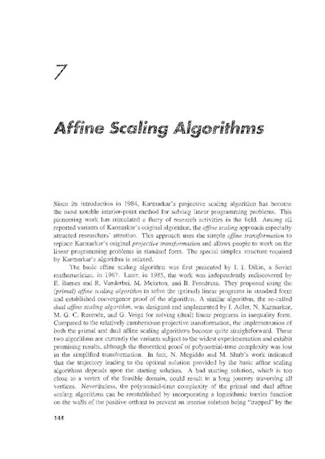Pdf Affine Scaling Orithll1s 71 Primal Affine