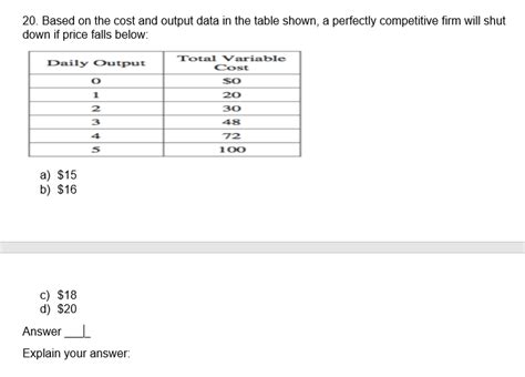 Solved Based On The Cost And Output Data In The Table Chegg Com