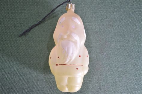 Купить Игрушка елочная стеклянная Дед старик Стекло подвес МПО Иней СССР в интернет