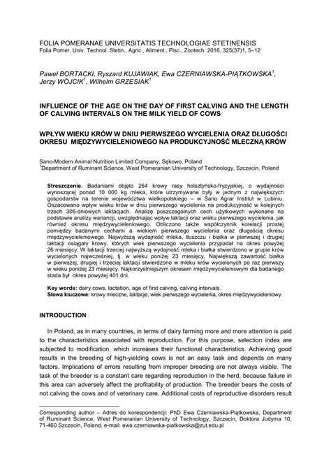 Pdf Influence Of The Age On The Day Of First Calving And The Length Of Calving Intervals On
